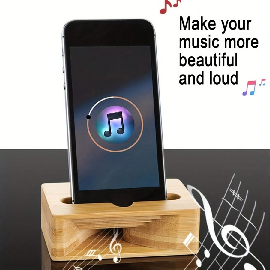 Bamboo And Wood Phone Holder With Audio Amplifier, 1 Universal Desktop ...