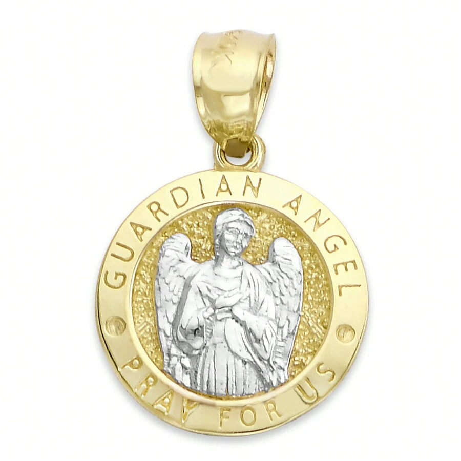 Real Solid 10k Gold Guardian Angel Medal - Gold Angel Pendant For ...
