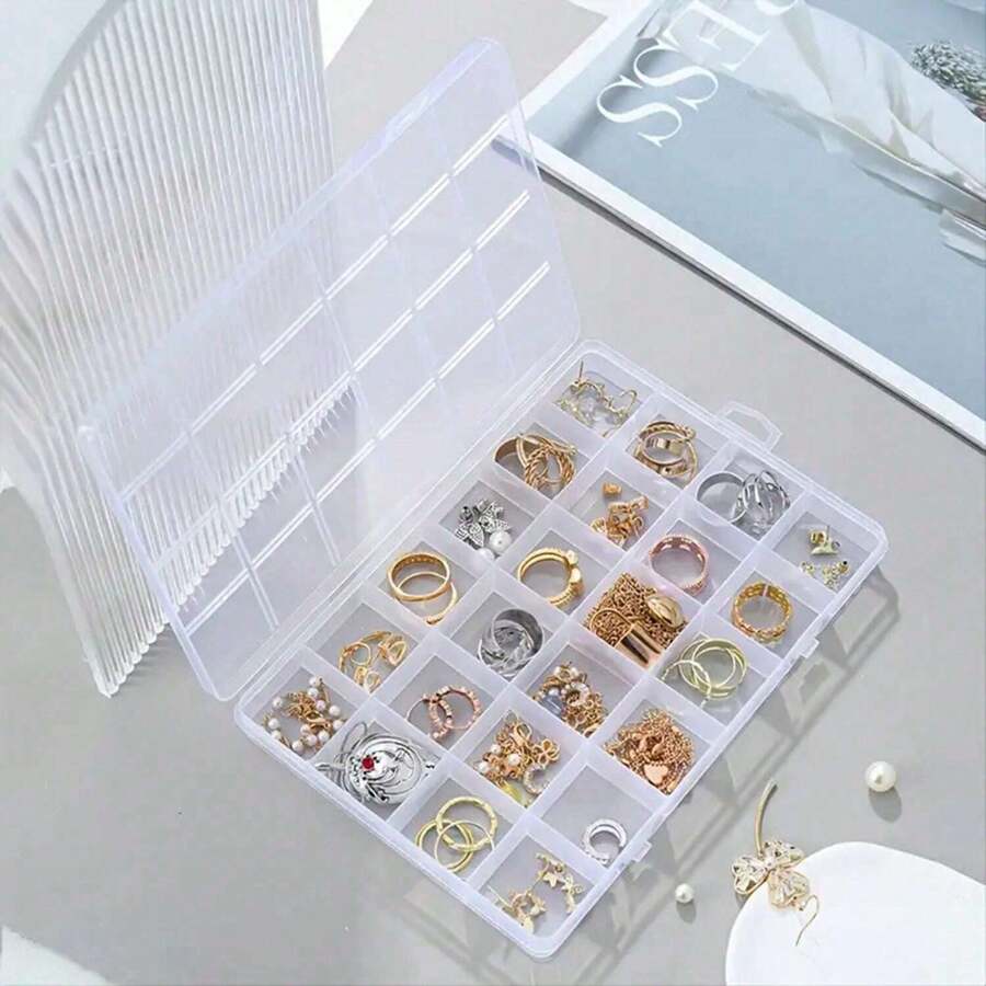 24 Grids Adjustable Plastic Jewelry Storage Box, Transparent Bead ... 24 Grids Adjustable Plastic Jewelry Storage Box, Transparent Bead ...