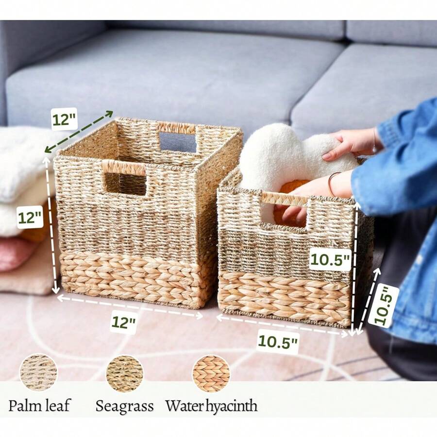 Wicker Storage Cubes 10.5 X 10.5, Set Of 4 Heavy Duty Hyacinth Square ...