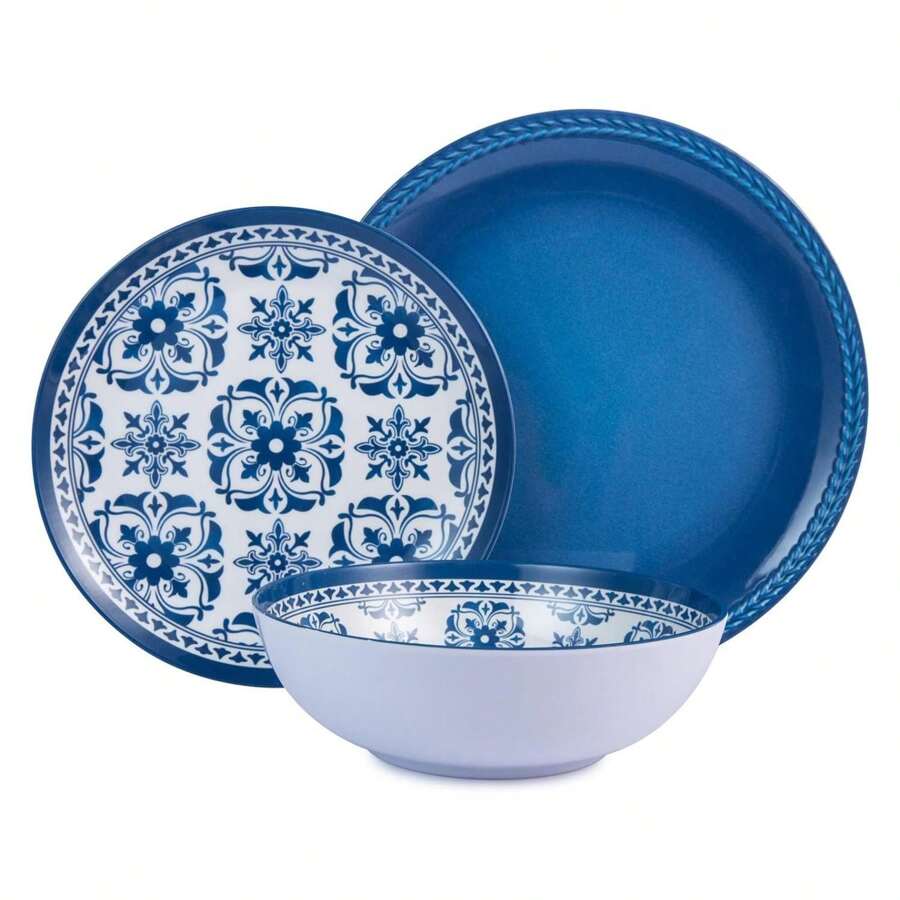 Melamine Dinnerware Set -12pcs Outdoor And Indoor Plates And Bowls Set ...
