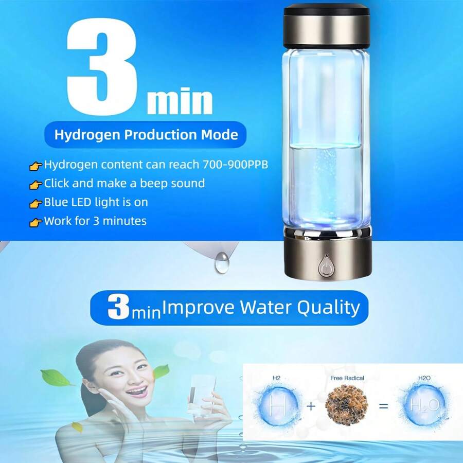 2 Layer Level Up Dydrogen Water Bottle 3Min Quick Electrolysis Hydrogen Water Bottle Generator ...