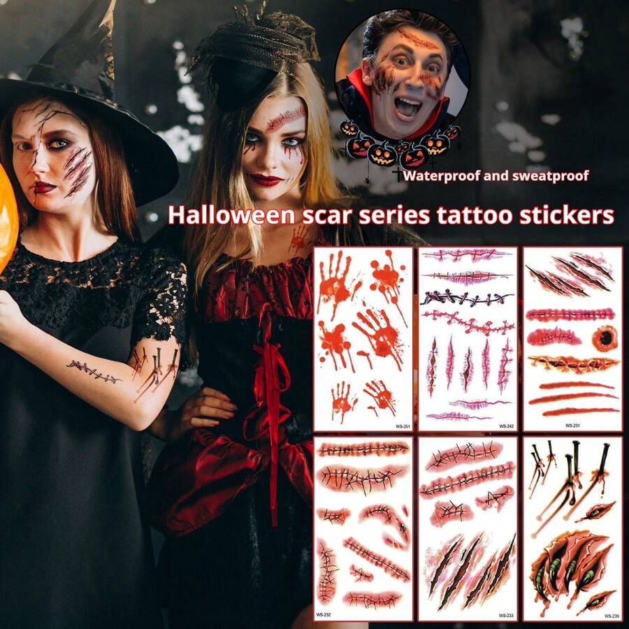 Halloween DIY Props Realistic Blood Wound Scratch Stitches Scar Knife ...