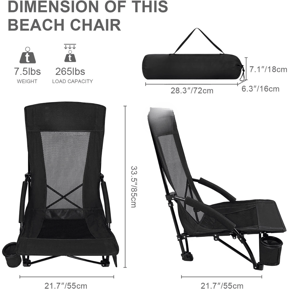 Low Sling Beach Chair, Folding Portable Beach Chair, Backpack Camping ...