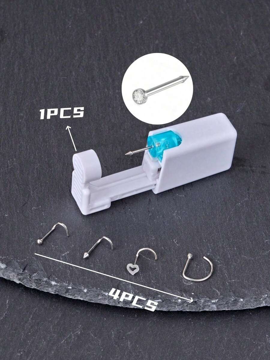 5pcs/Set Sterile Nasal Piercing Gun, Disposable Low-Pain Nose Piercing ...