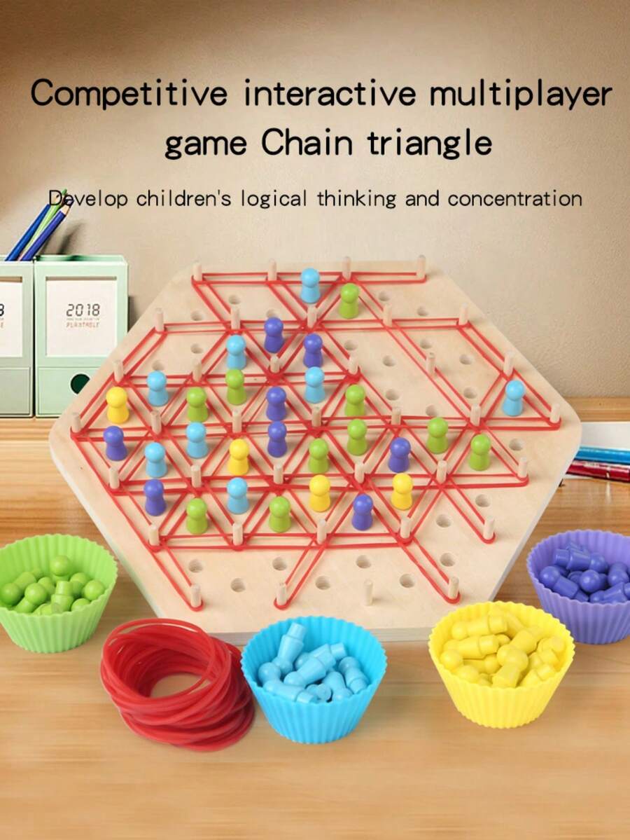 Kids' Wooden Triangle Chain Chess - Educational Geometric Strategy Game ...