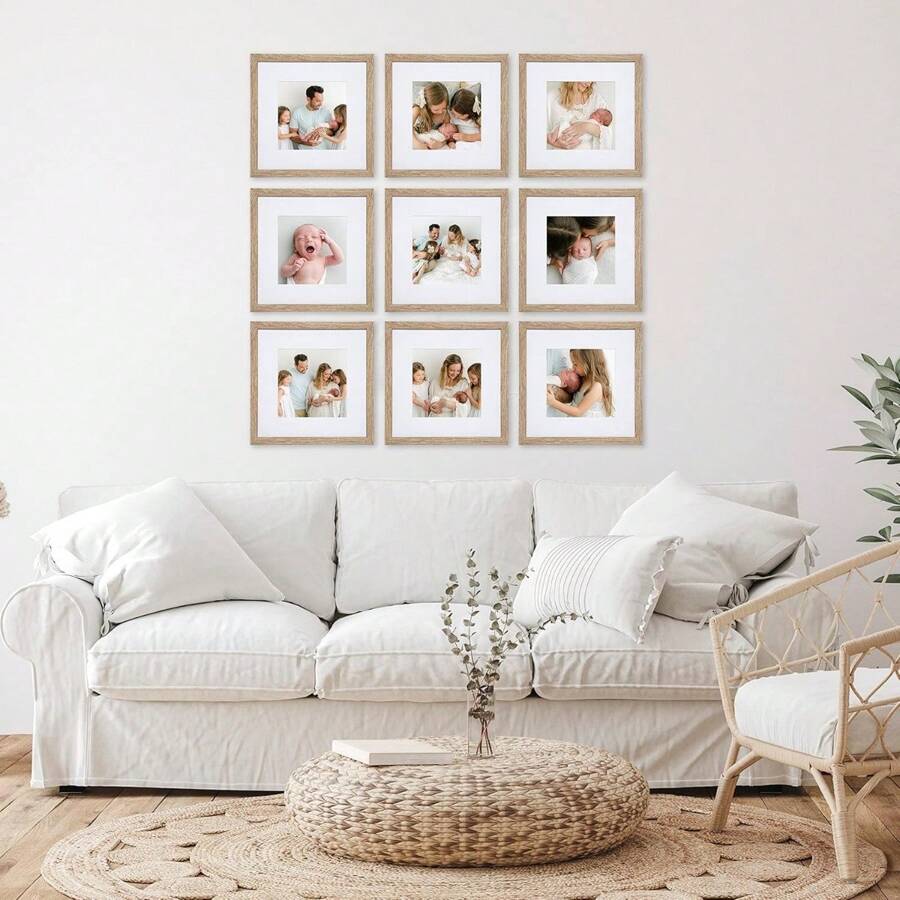 9 Piece Gallery Wall Frame Set, 12x12 In. Matted To 8x8 In. (Light ...