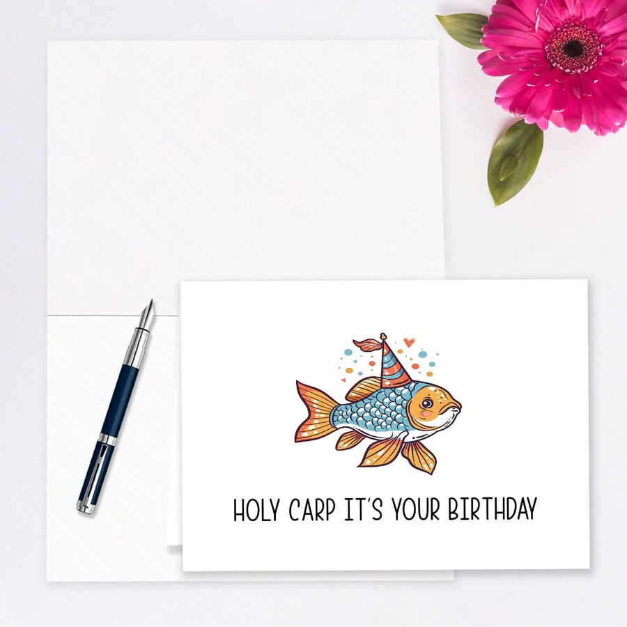 1pc, Funny Pun Birthday Card For Friends, Fishing Carp Birthday Card ...