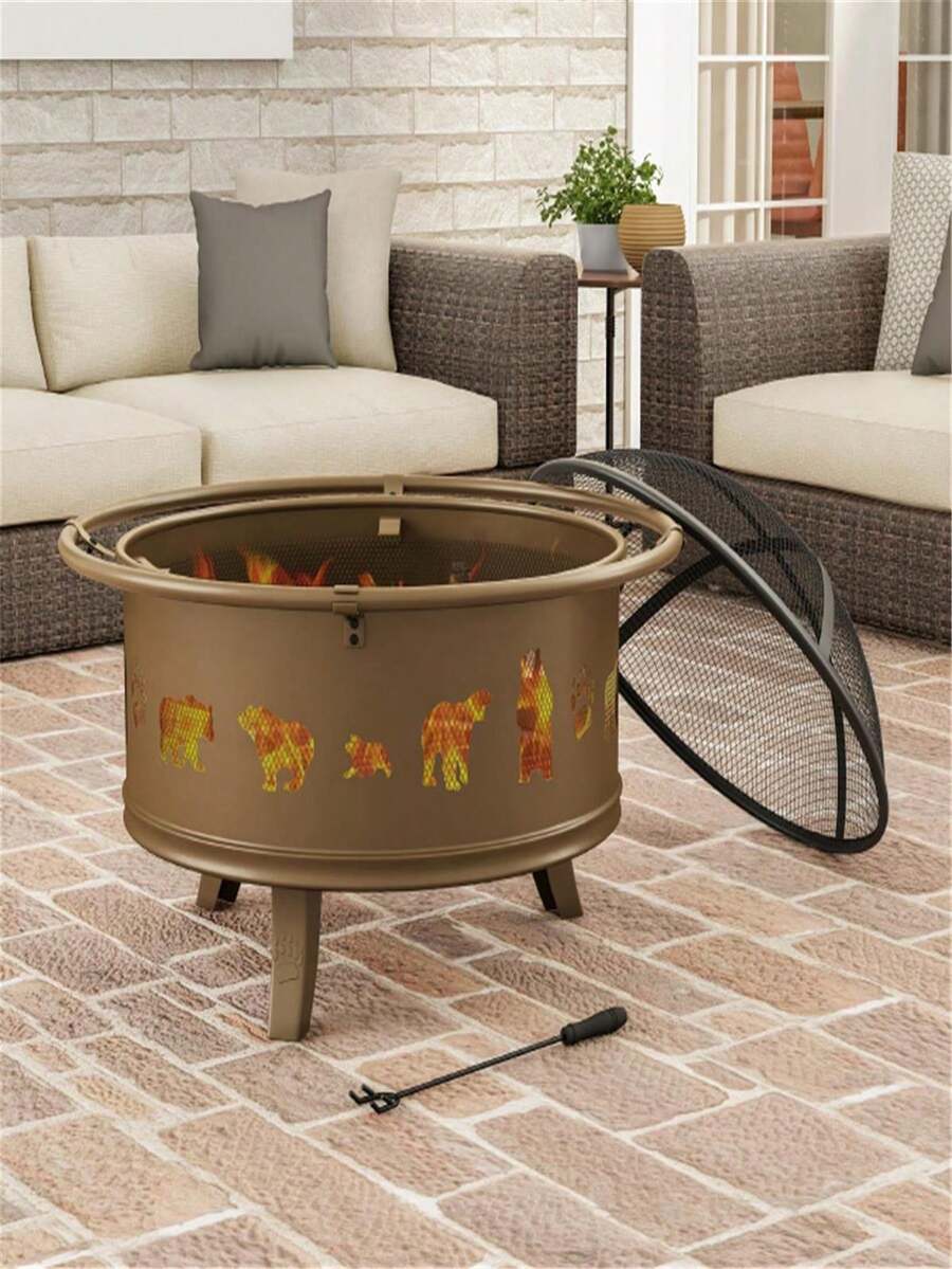 Pure Garden 50-LG1202 32 In. Outdoor Deep Fire Pit Steel Bowl With Bear ...
