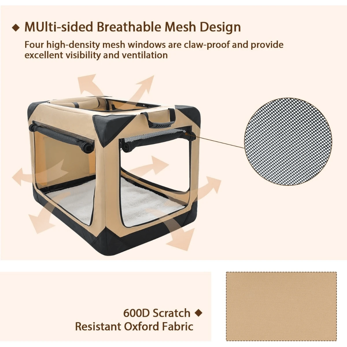 36 Inch Collapsible Soft Dog Crate For Large Dogs, 4-Door Foldable ...