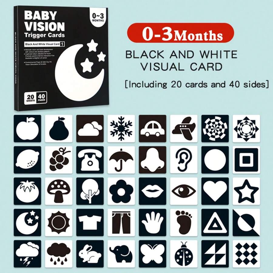 Newborn Infant Black And White Cards, Children's Early Education Visually Stimulating Cards, 0-3 ...