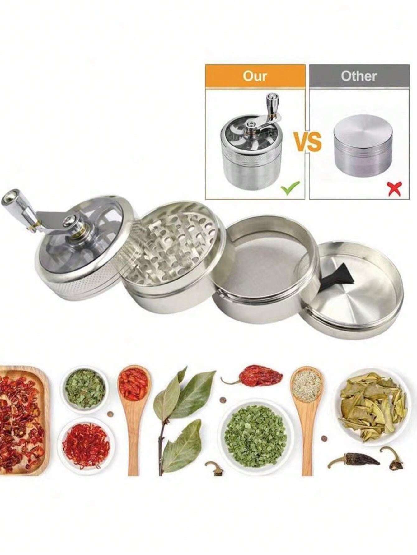 4-Layer Metal Herb Grinder, Spice Grinder, Kitchen Grinder, Rolling ...