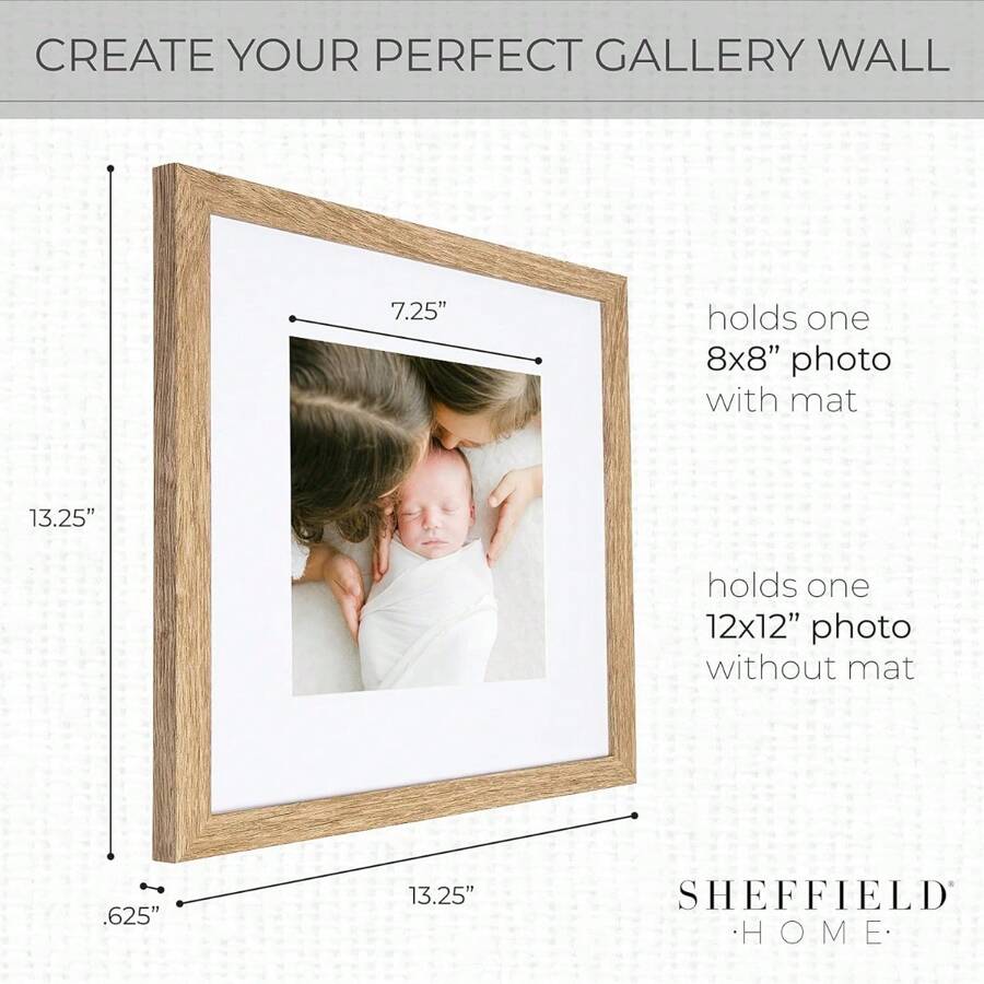 9 Piece Gallery Wall Frame Set, 12x12 In. Matted To 8x8 In. (Light ...