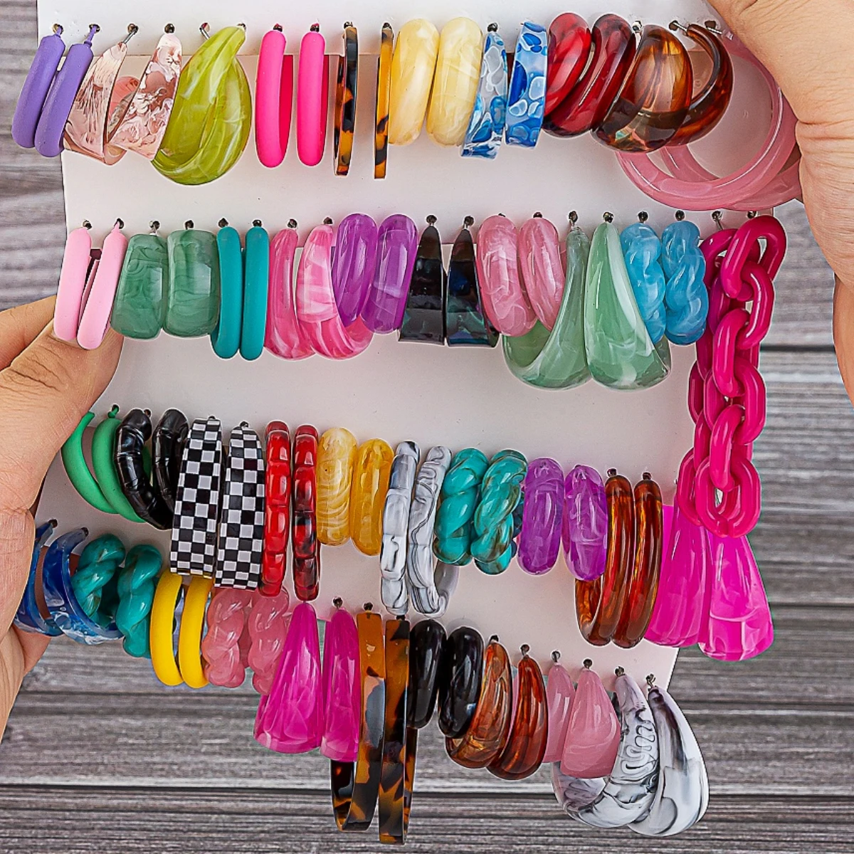 40pairs New Acrylic Resin C-Shape Dual-Tone Long Chain Dangle Earrings ...