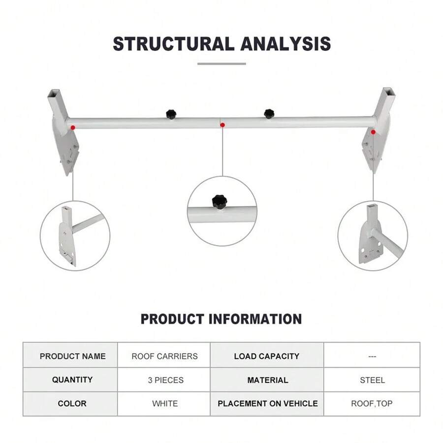 3 Bars Roof Van Ladder Racks Steel WHITE Roof Rack Universal ForFord ...