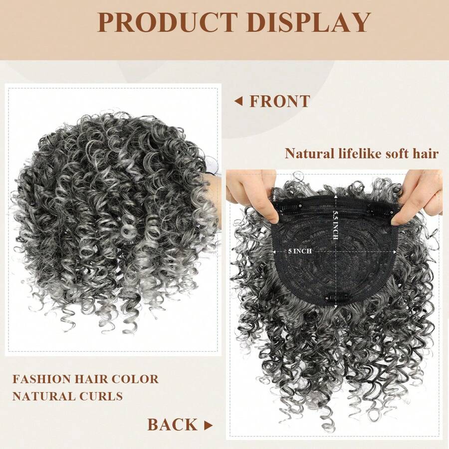 Short Natural Gray Afro Kinky Curly Hair Toppers For Woman With Bangs ...