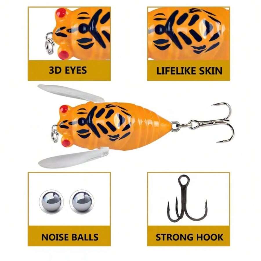 5 pièces leurres de pêche cigale, appâts durs de pêche aux yeux ...