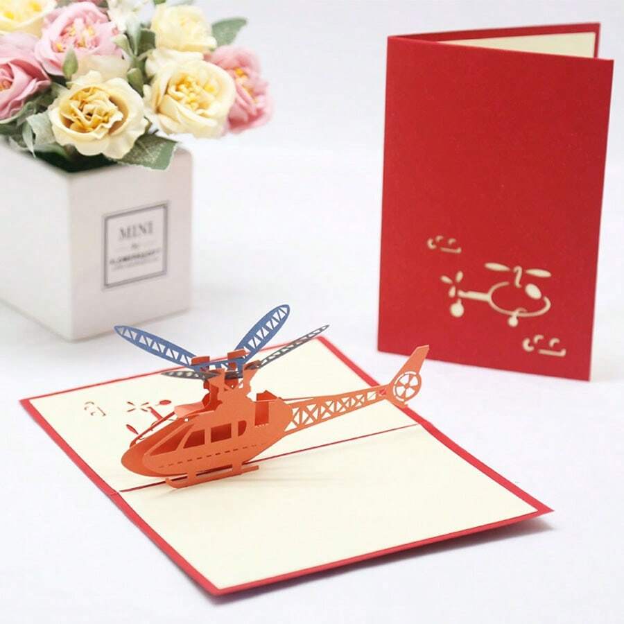 3D Pop-Up Helicopter Handmade Greeting Card, DIY Paper Carving Teachers ...