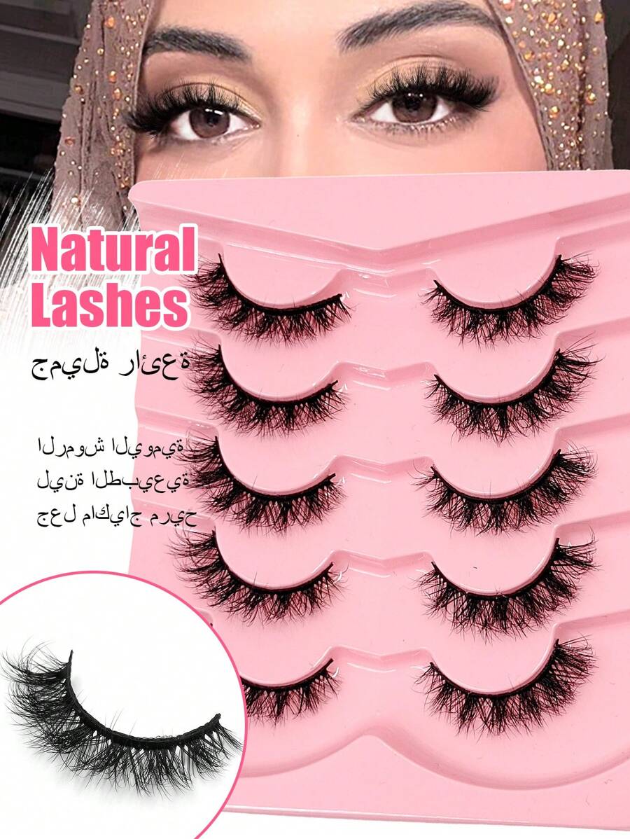 5 Pairs Voluminous Fluffy Faux Mink False Lashes - Natural Long Messy ...