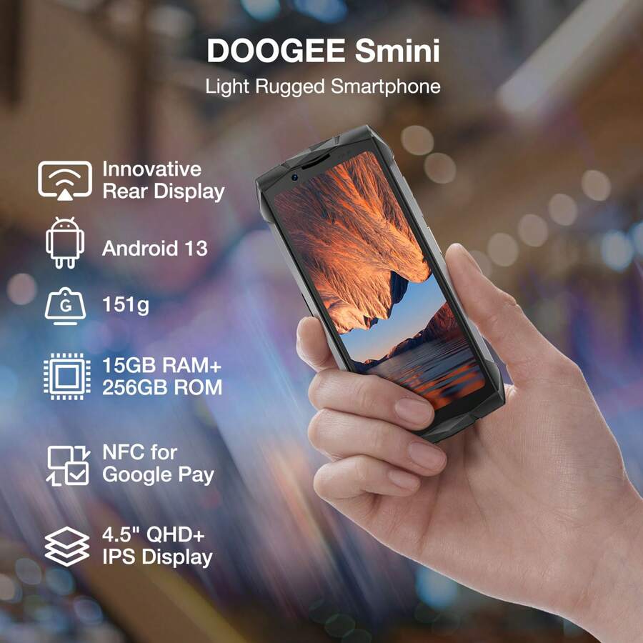DOOGEE Smini Mini Rugged Smartphone 2024, 4.5"QHD+Display, Android 13 ...