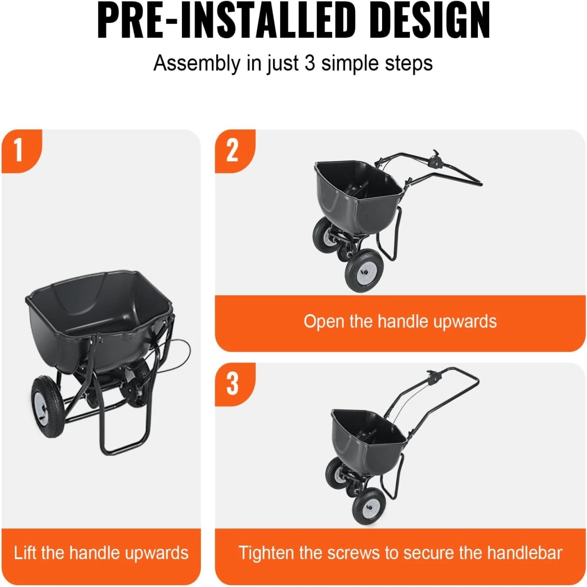 Broadcast Spreader, 60 LB Walk-Behind Turf Spreader With 8" Wheels ...
