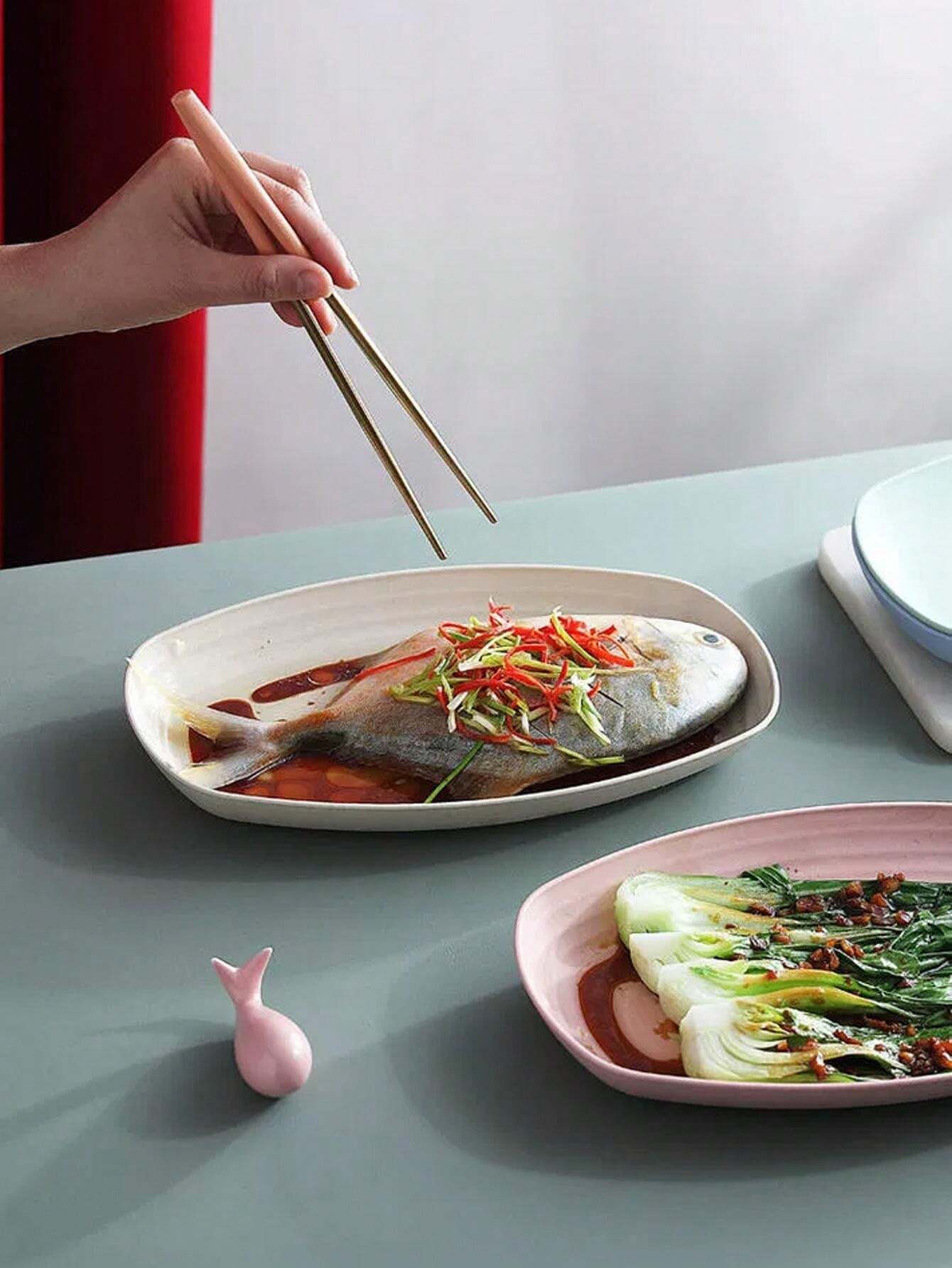 Japanese Style Rectangular Plastic Dish Plate Set, Includes Long ...