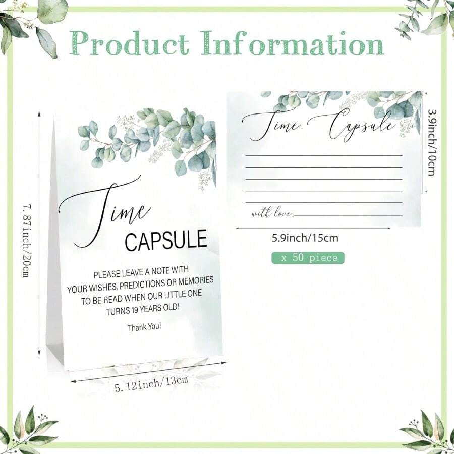 Time Capsule Sign And 50 Time Capsule Message Cards Greenery Advice And ...