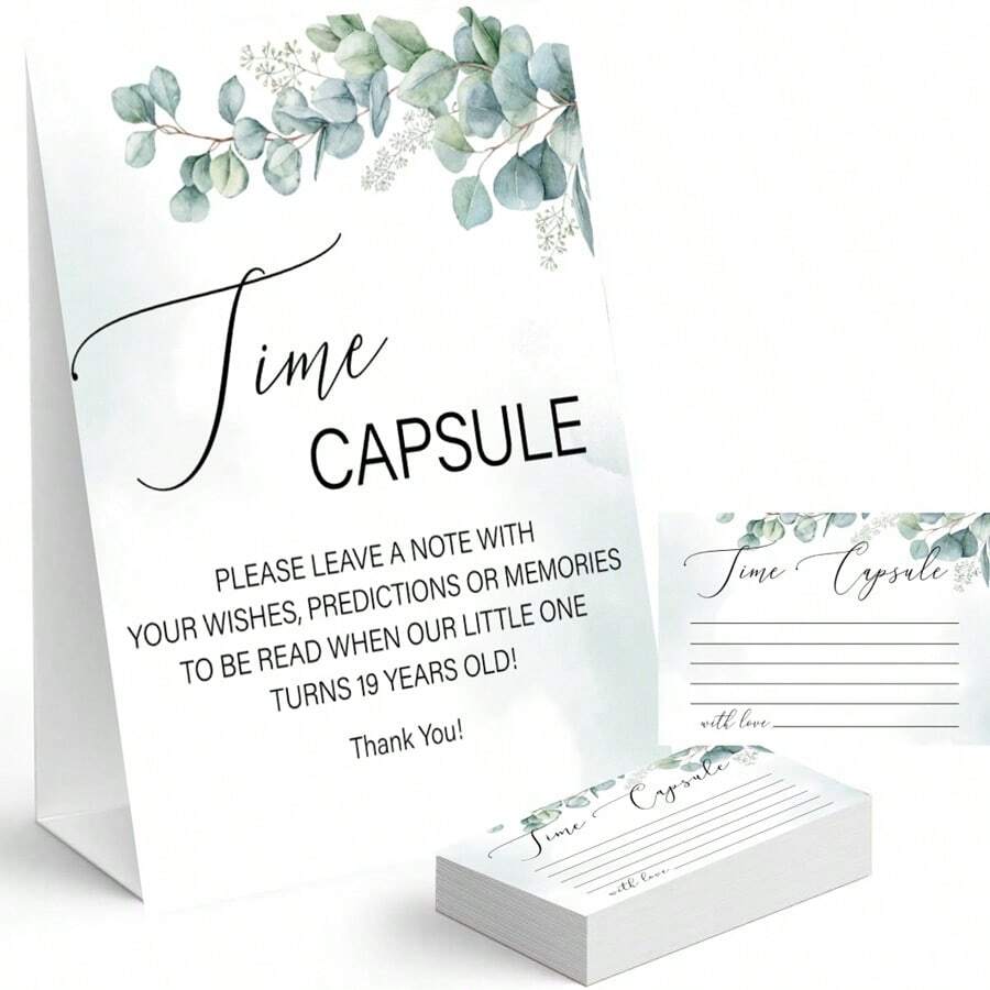 Time Capsule Sign And 50 Time Capsule Message Cards Greenery Advice And ...