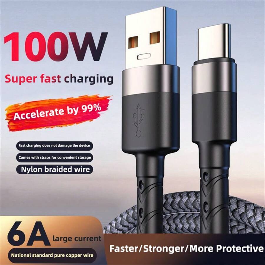 Cable USB tipo C 6A PD 100W para carga superrápida, cable de datos USB C compatible con Huawei ...