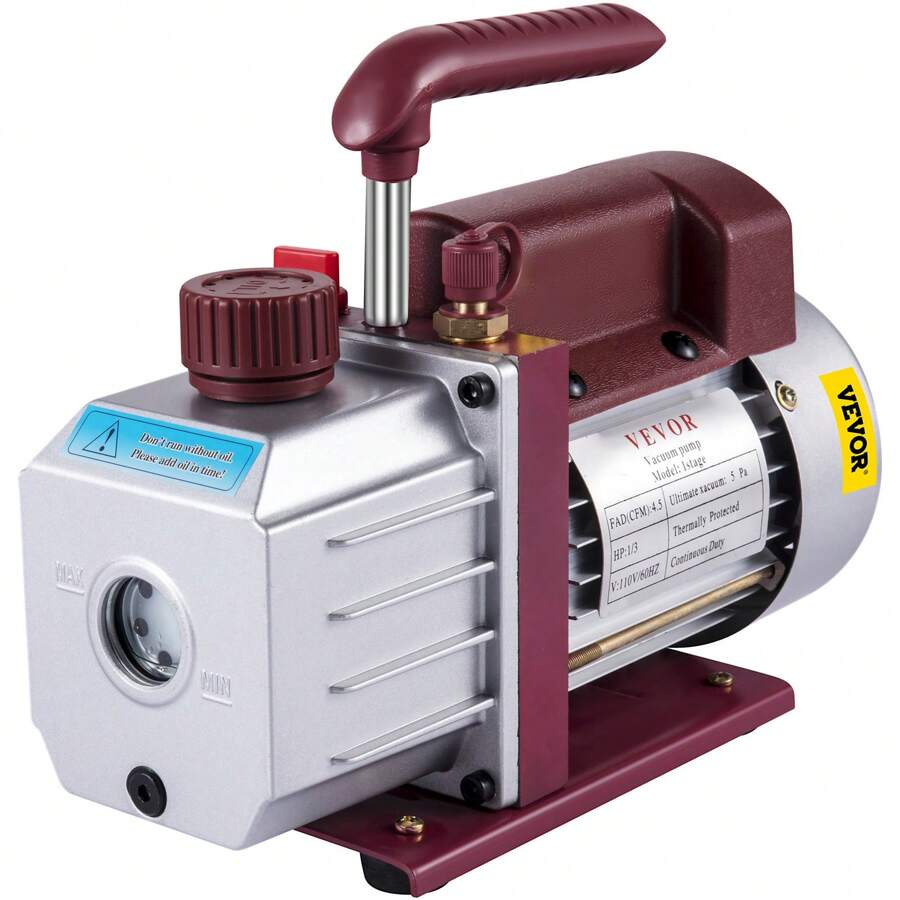 VEVOR VEVOR Vacuum Pump 4.5CFM Vacuum Pump HVAC Single-Stage Rotary Vane Vacuum Pump 1/3HP 5PA ...