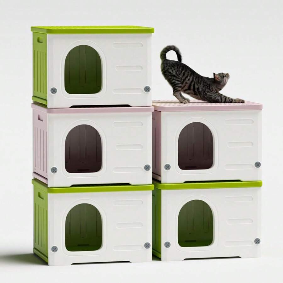 Plastic Cat House For Outdoor Indoor Use, Stackable Feral Cat Shelter ...