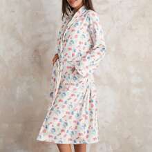 Women Soft Fleece Long Belted Robe Floral Fruit Print Plush Shawl ...