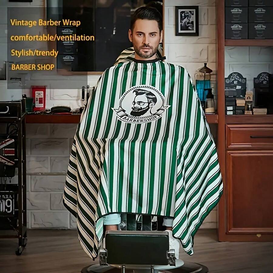 Green Striped Hair Cutting Cape Professional Shawl Barber Apron Non ...
