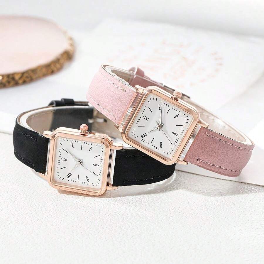 2pcs Simple Square Dial Watches, Minimalist Style Quartz Watches For ...