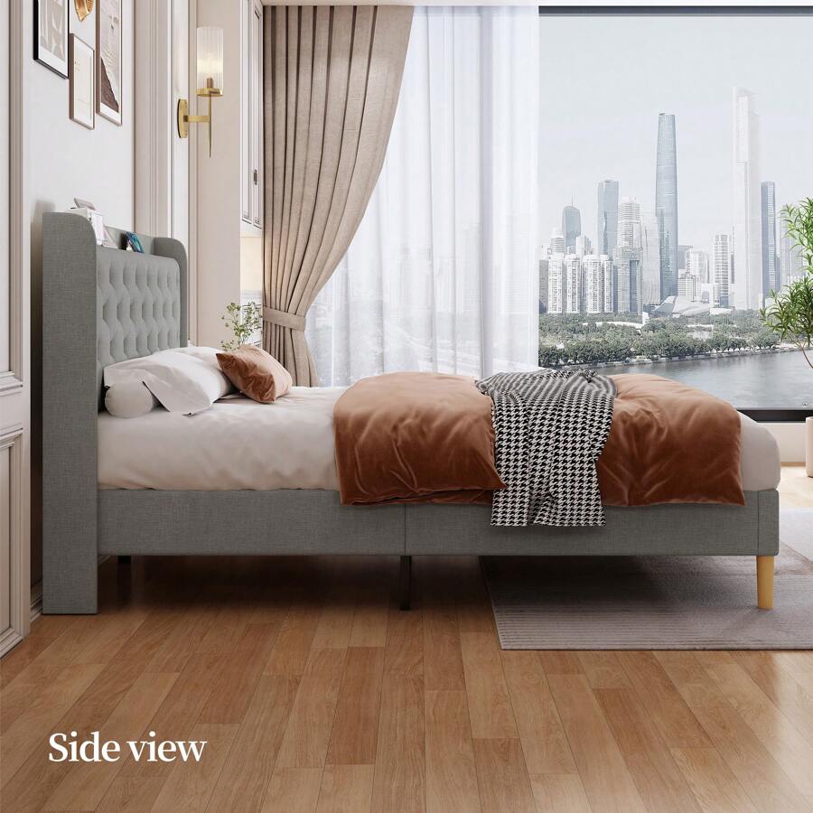 Anwick Queen Size Bed Frame With LED Lighting And USB Interface, Simple ...