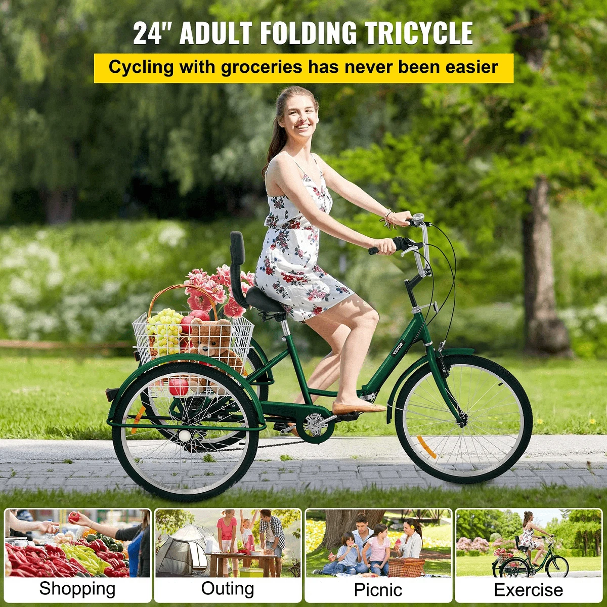 Tricycle Adult 24'' Wheels Adult Tricycle 7-Speed 3 Wheel Bikes For ...
