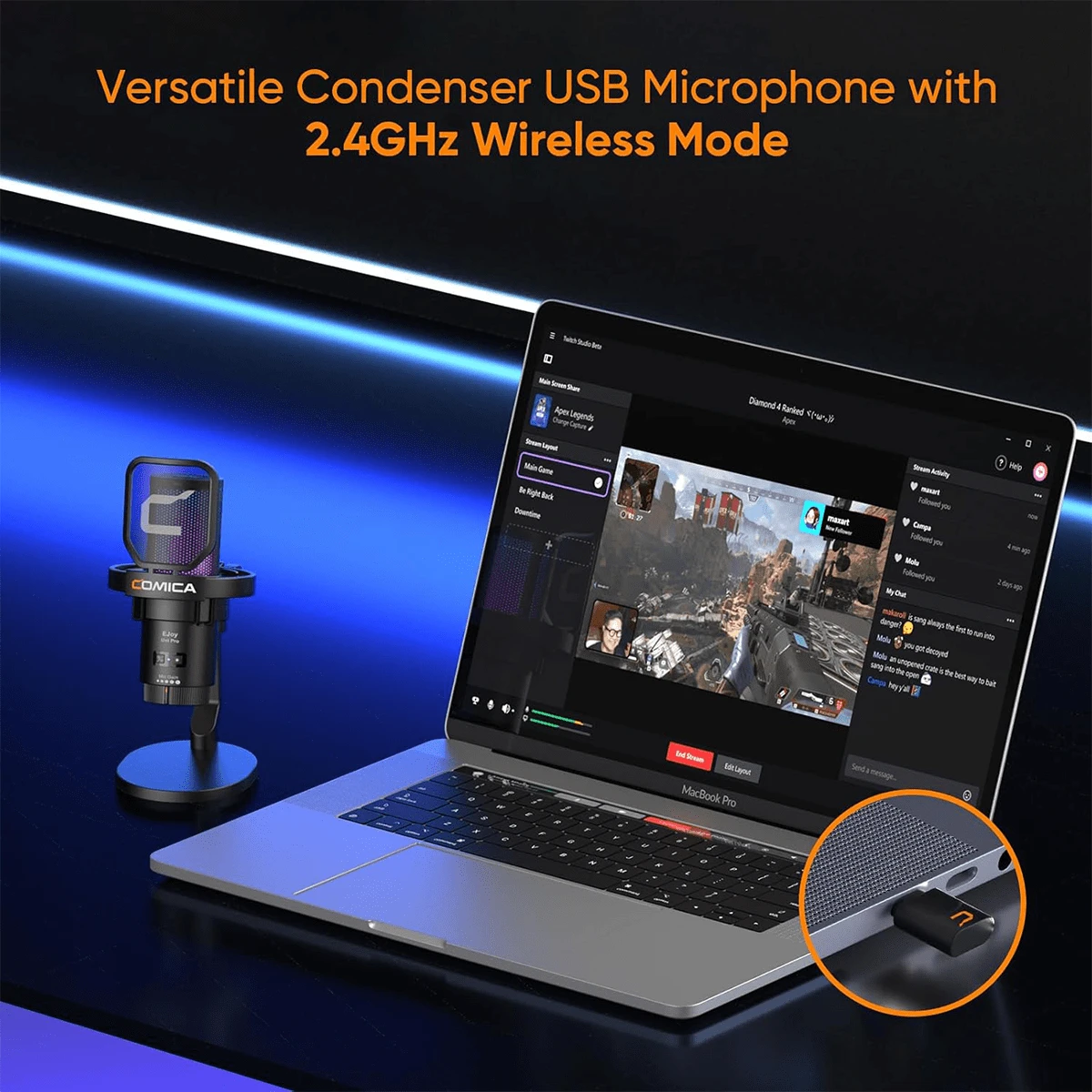 COMICA Microfone de mesa condensador de jogo USB RGB Comica EJoy Uni ...