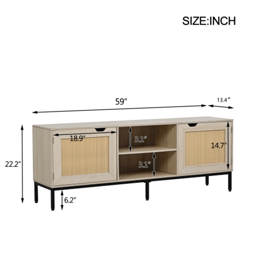 Dealhouse Rattan TV Stand For 65+ Inch TV, Rustic TV Console Table With ...