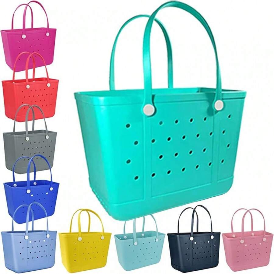 Beach Bag, Waterproof Rubber Beach Bag, Washable Open Tote Bag Durable Tote Travel Bags For ...