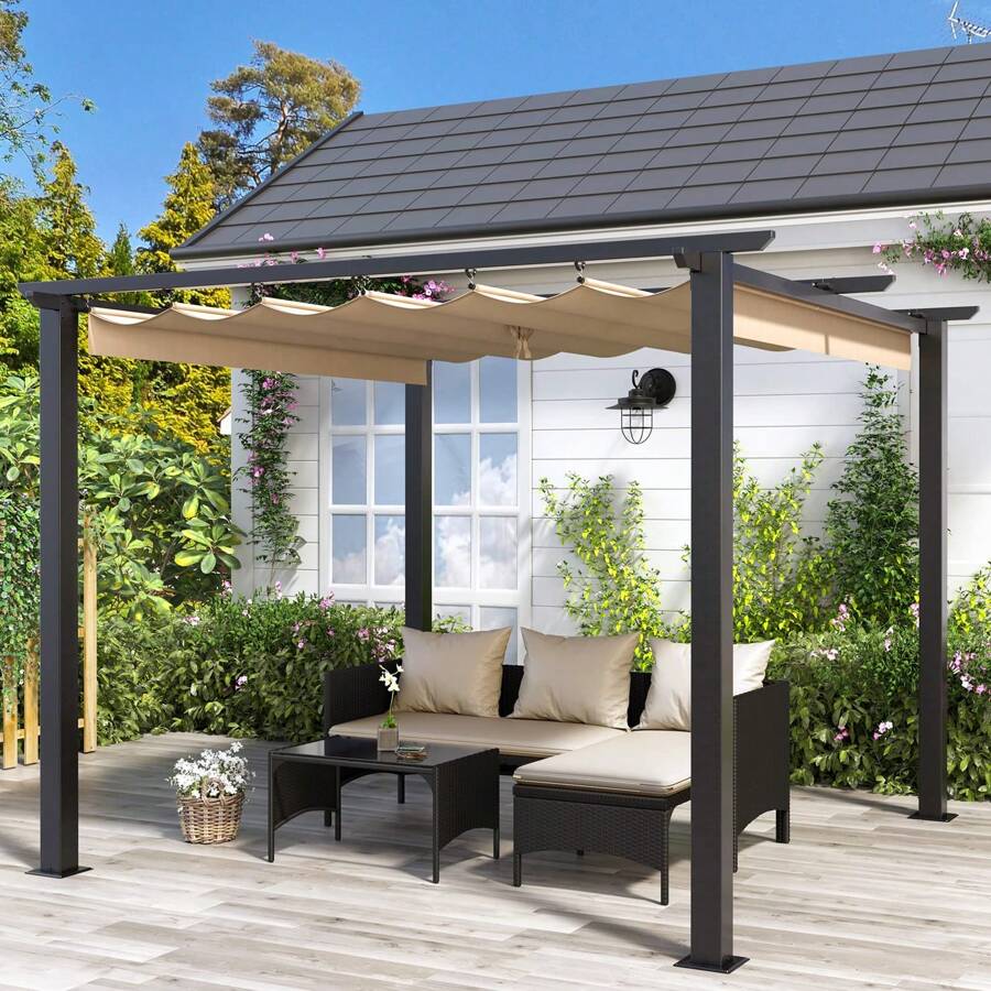 3Mx3M Metal Pergola With Retractable Roof,Water-Resistant And SPF 15 ...