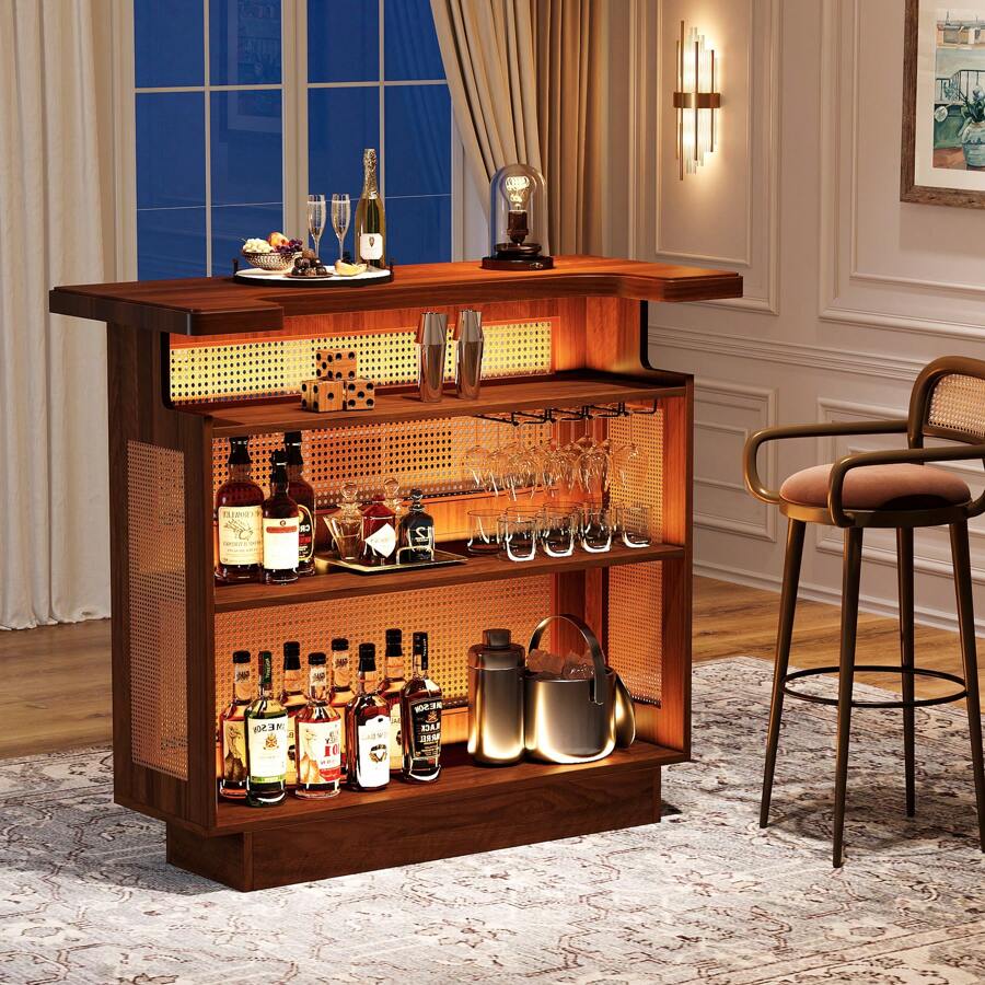 Tribesigns Tribesigns Rattan Home Bar Unit - Farmhouse 4-Tier Bar Table ...