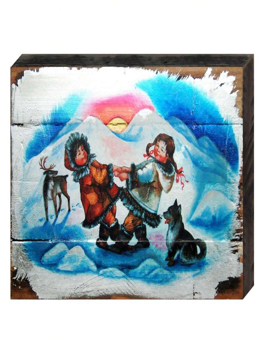 Designocracy 98766-08 Alaska Kids Playing Art On Board Wall Decor ...