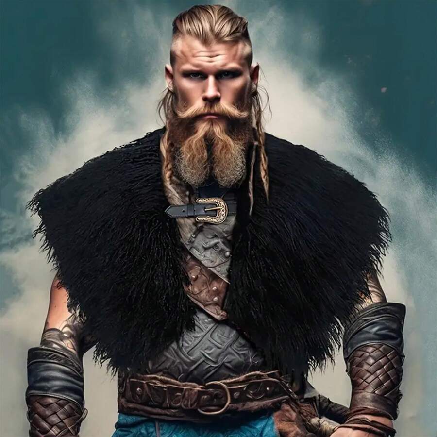 1pc Black Viking Style Shredded Long Cloak, Warrior Armor Cosplay Stage ...
