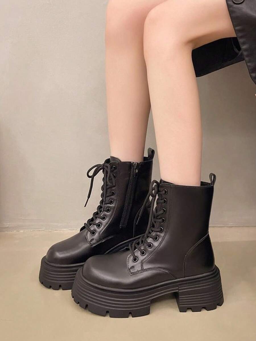 Botas negras con suela gruesa para mujer, nuevas botas de motocicleta ...