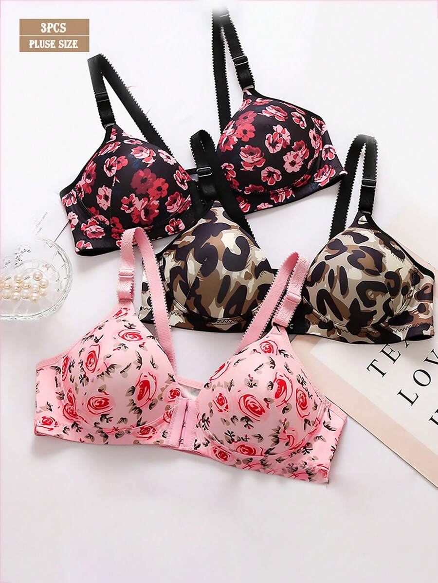 3pcs Front Closure Anti-Sagging Gather Side Bulge Wireless Plus Size ...