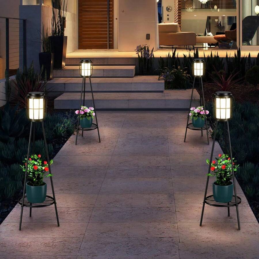 2 Pack Solar Lights Outdoor With Plant Stands, Solar Floor Lamp, Solar ...