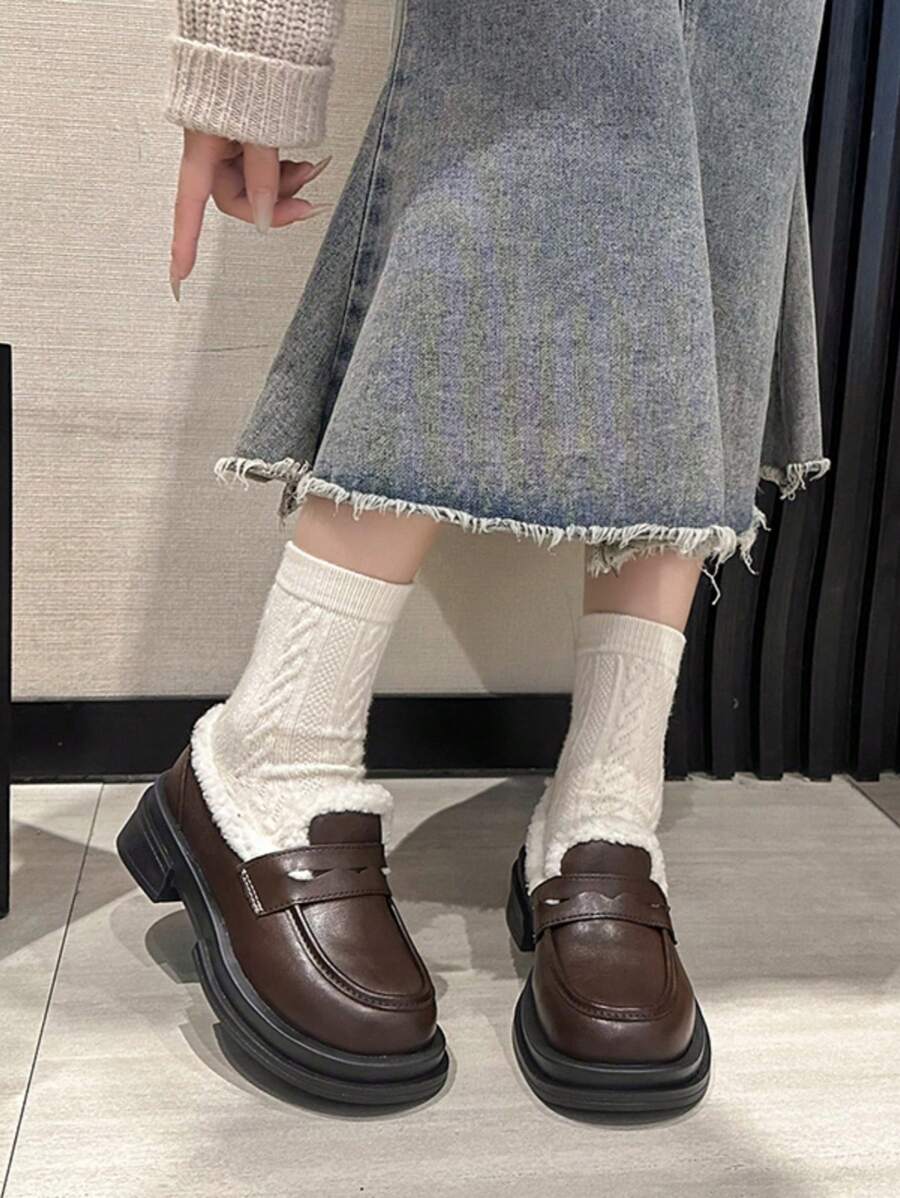 Zapatos tipo mocasín con plataforma y suela gruesa para mujer, zapatos de estilo japonés marrón ...