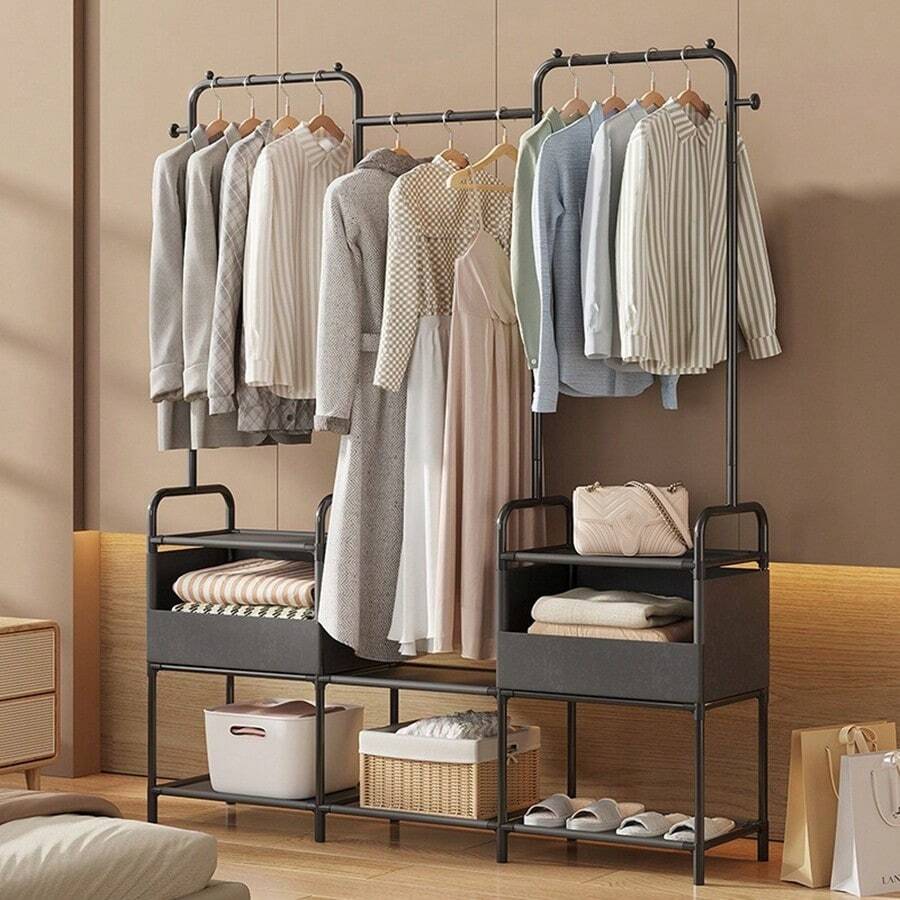 1SET Portable Hangers With 3 Shelves, Independent Wardrobe Organizer ...