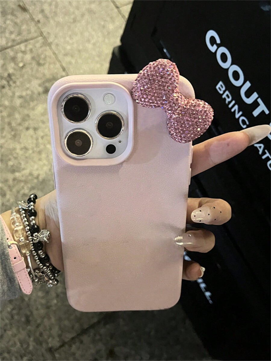 Apple Luxury Rhinestone Bow Litchi Pattern Phone Case Compatible With IPhone 16 15 14 13 12 11 ...
