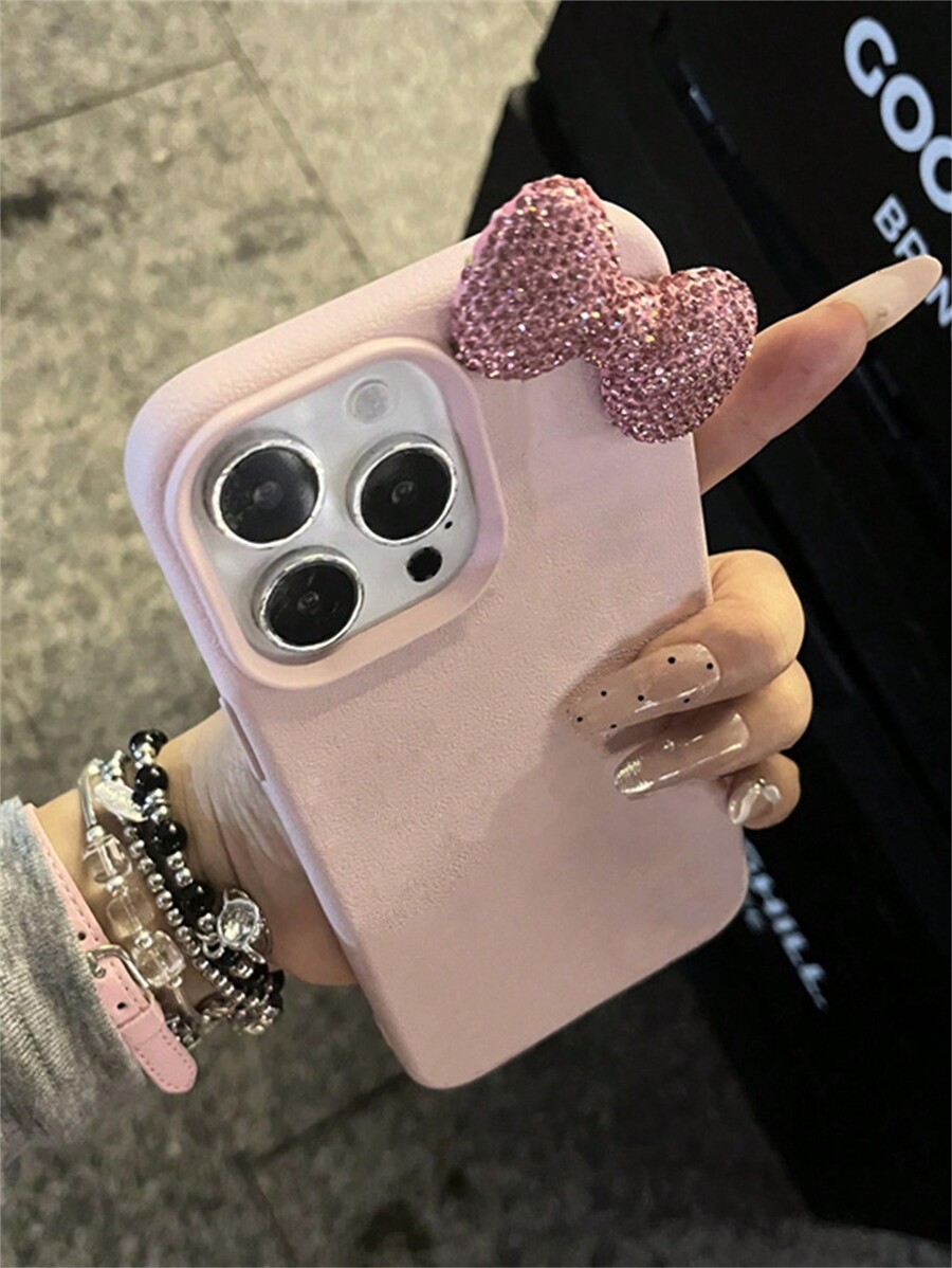 Apple Luxury Rhinestone Bow Litchi Pattern Phone Case Compatible With IPhone 16 15 14 13 12 11 ...
